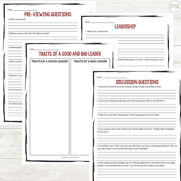 Remember the Titans Movie Study Grades: 5-9 – Learn in Color