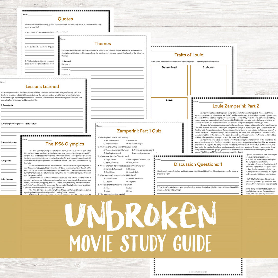 Unbroken Movie Study Grades: 7-10 – Learn in Color