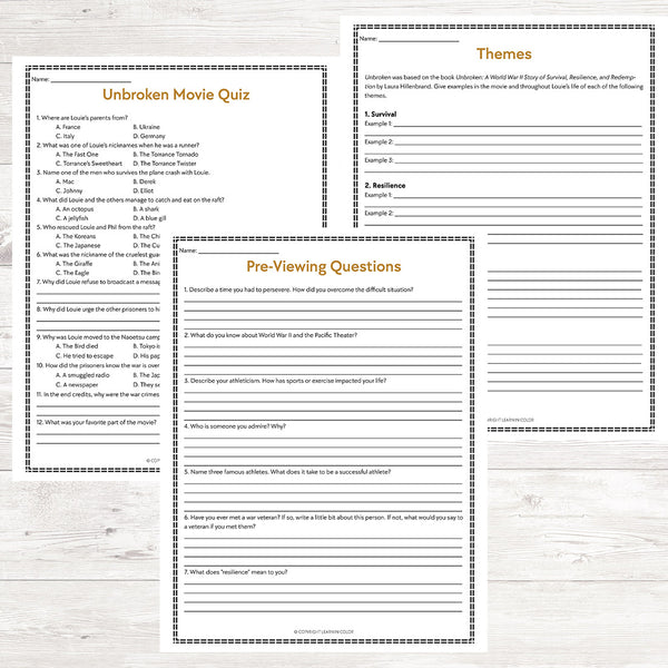 Unbroken Movie Study Grades: 7-10 – Learn in Color