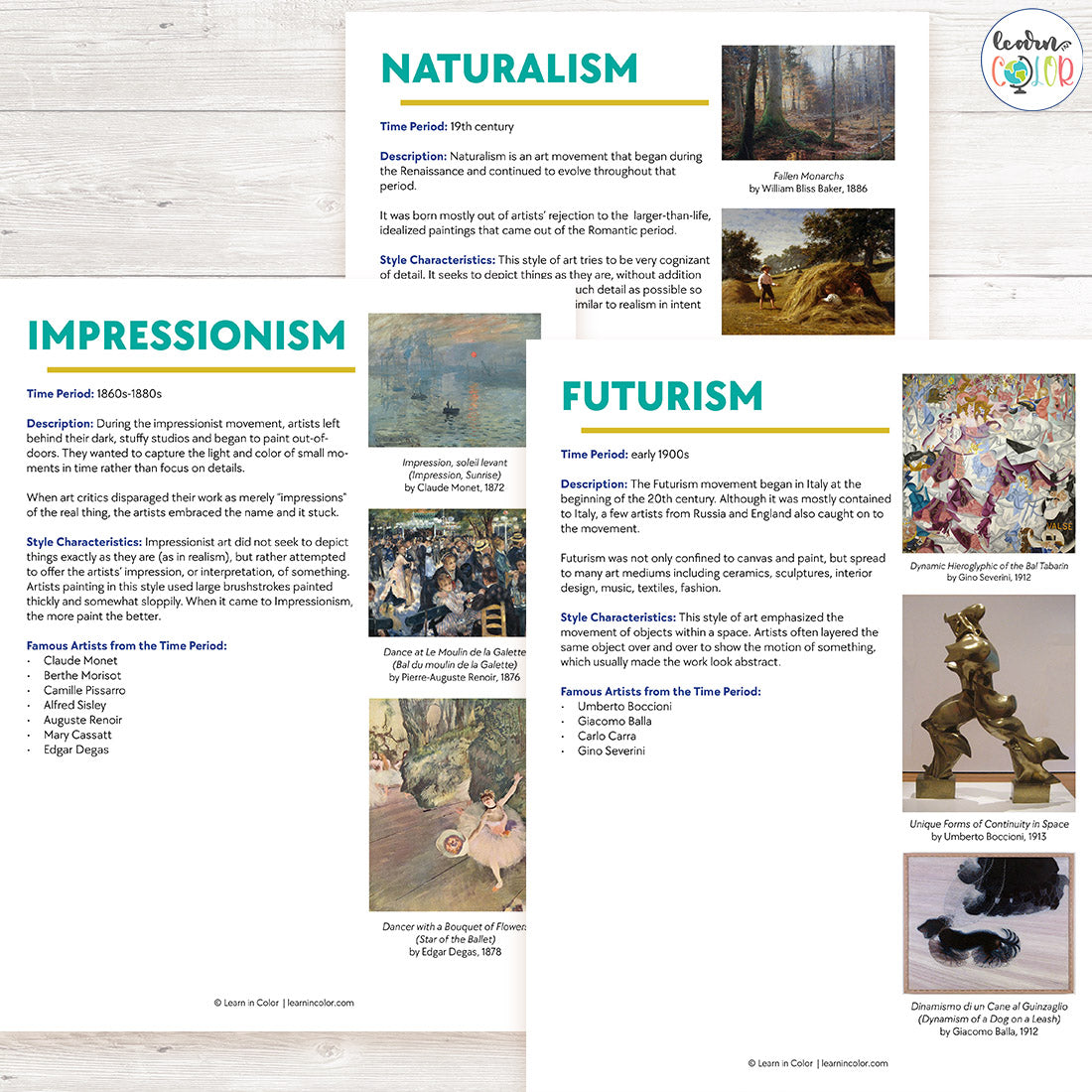 Art Styles Cheat Sheets – Learn in Color