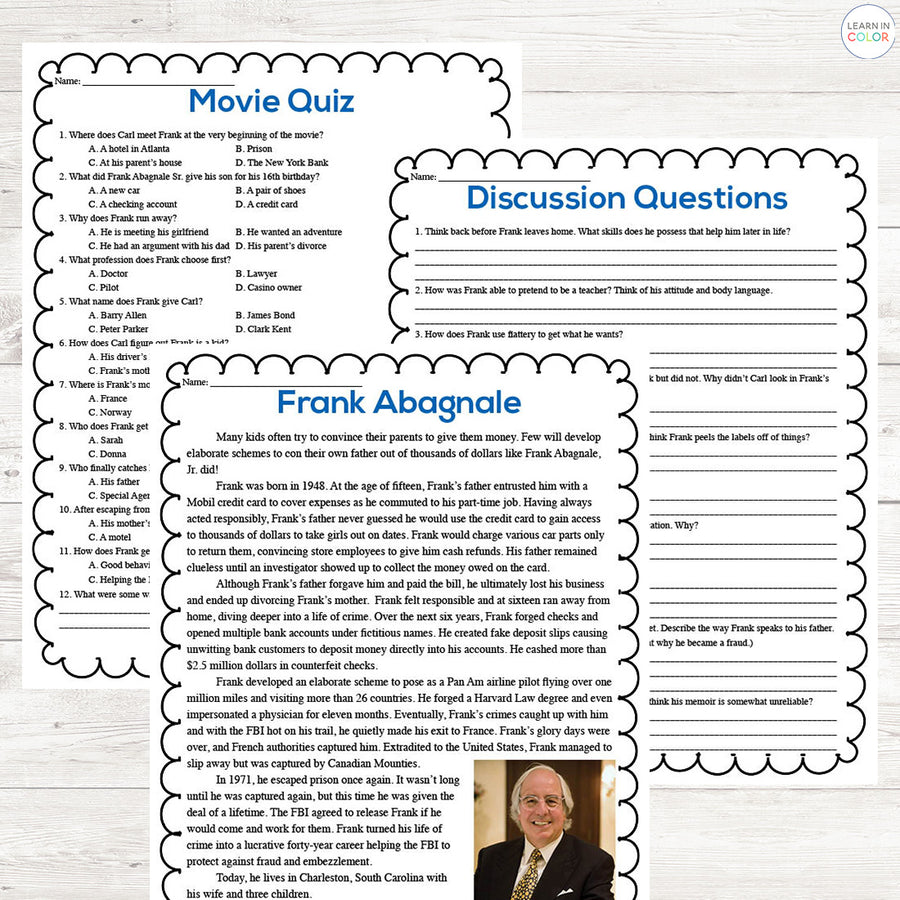 Catch Me If You Can Movie Study Grades: 8-10 – Learn in Color