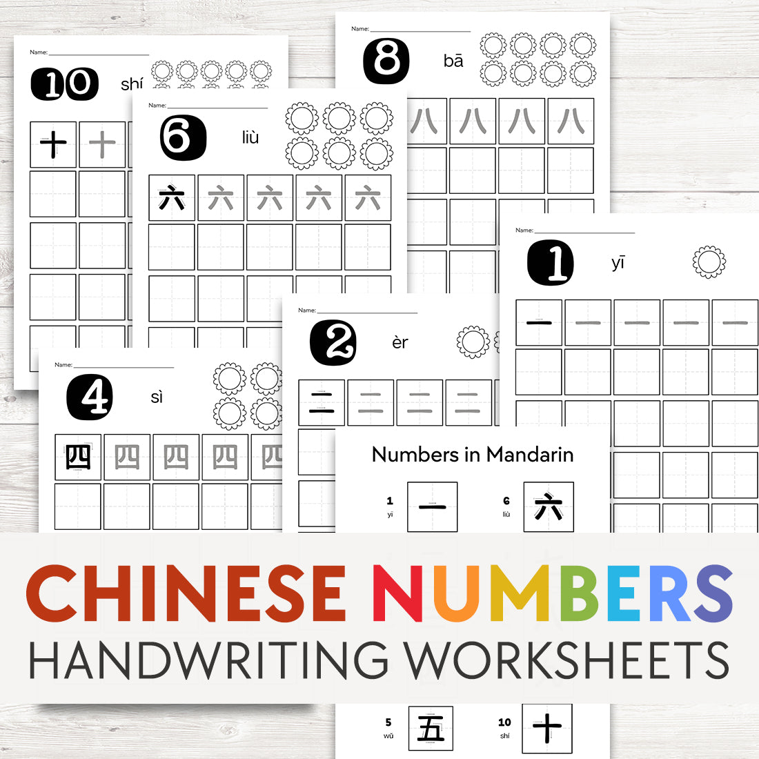 Numbers in Mandarin Chinese Handwriting Worksheets – Learn in Color