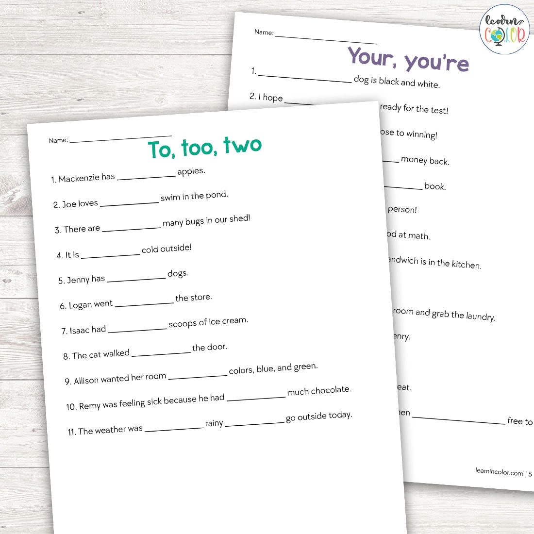 Common Homophones Worksheets – Learn in Color