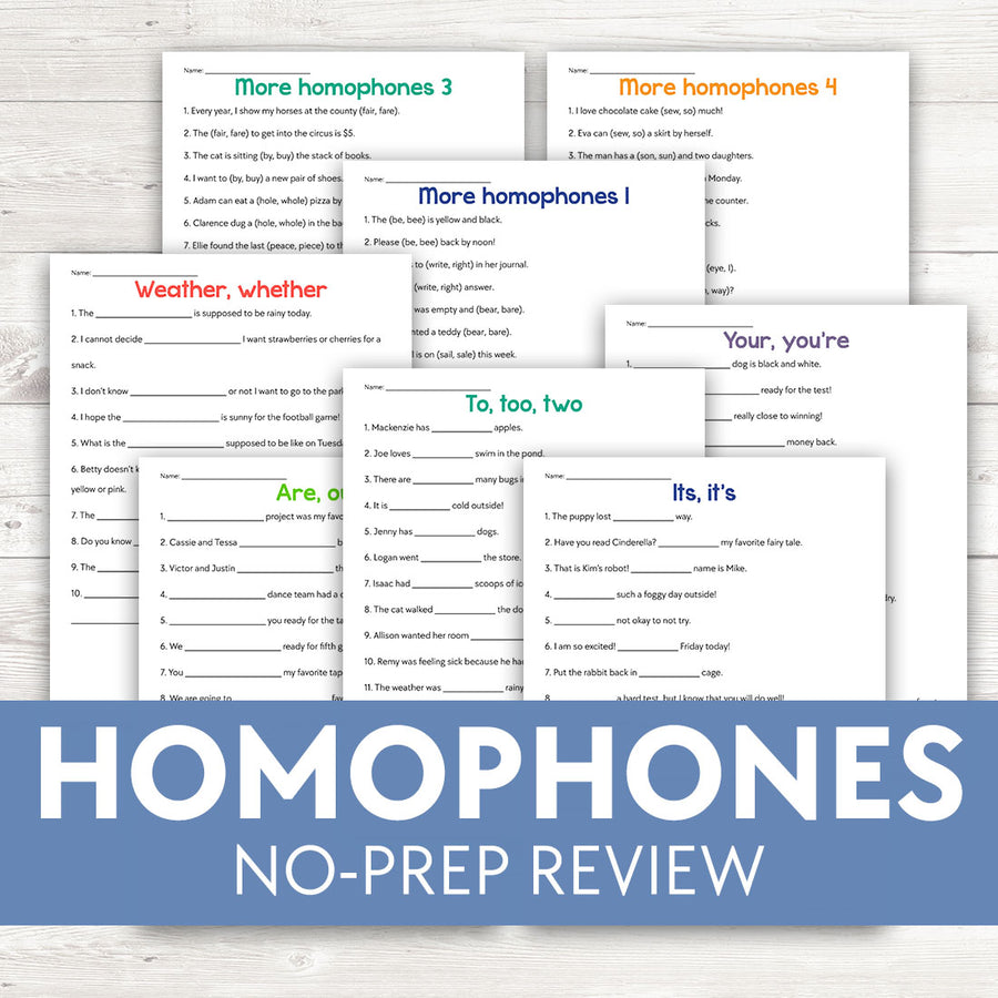 Common Homophones Worksheets – Learn in Color