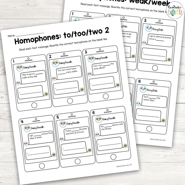 Homophones No-Prep Text Message Editing Activity – Learn in Color