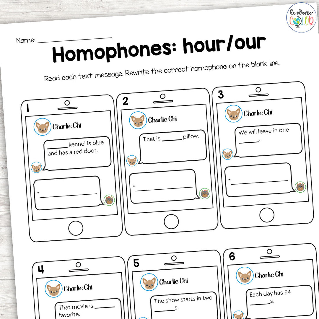Homophones No-Prep Text Message Editing Activity – Learn in Color
