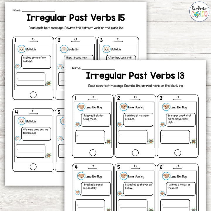 Irregular Past Tense Verbs No-Prep Texting Activity – Learn in Color