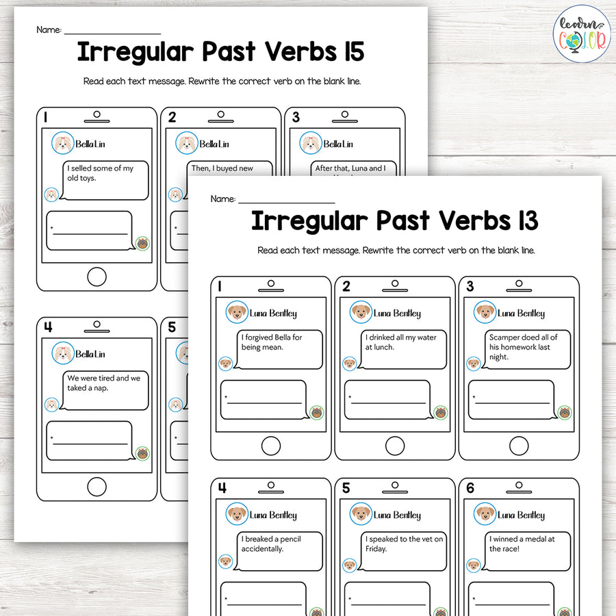 Irregular Past Tense Verbs No-Prep Texting Activity – Learn in Color