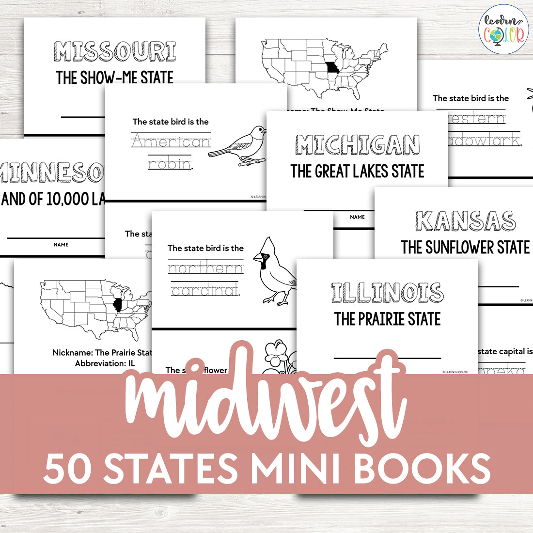 Midwest - US States Mini Books – Learn in Color