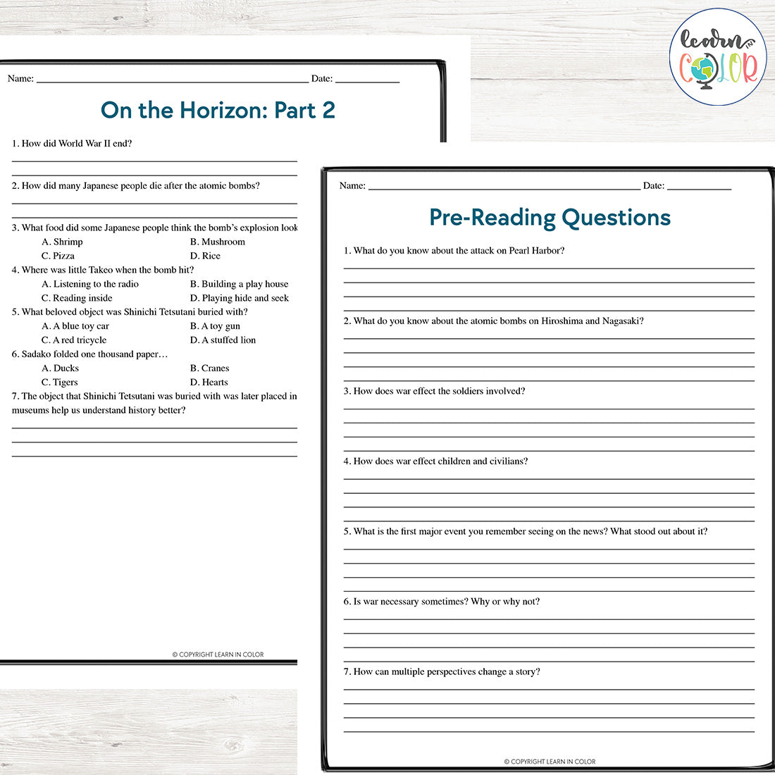 On the Horizon by Lois Lowry Novel Study – Learn in Color