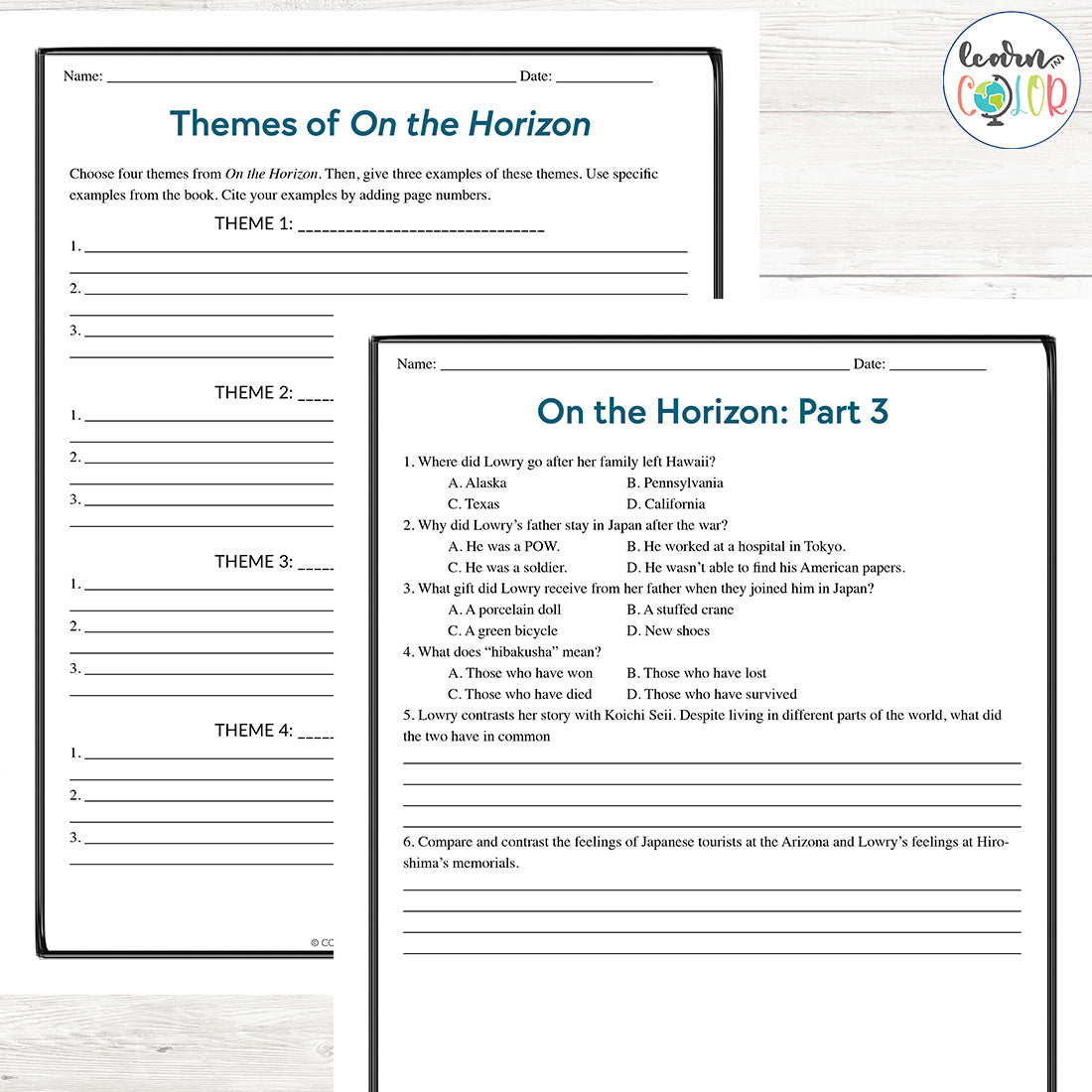 On the Horizon by Lois Lowry Novel Study – Learn in Color