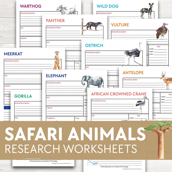 Safari Animals Research Worksheets – Learn in Color