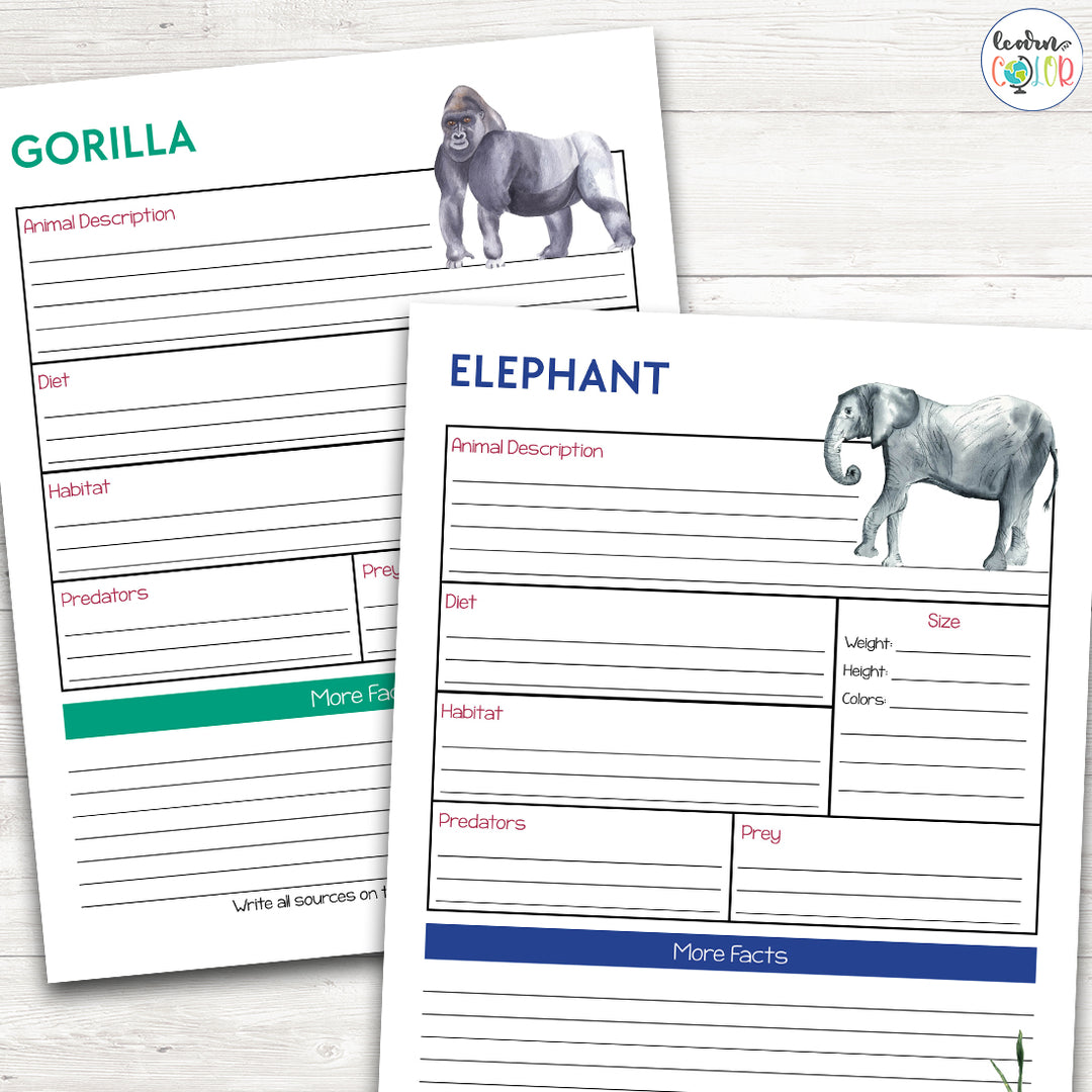 Safari Animals Research Worksheets – Learn in Color