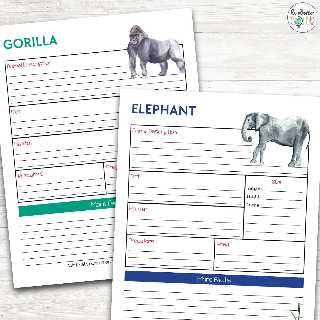 Safari Animals Research Worksheets – Learn in Color