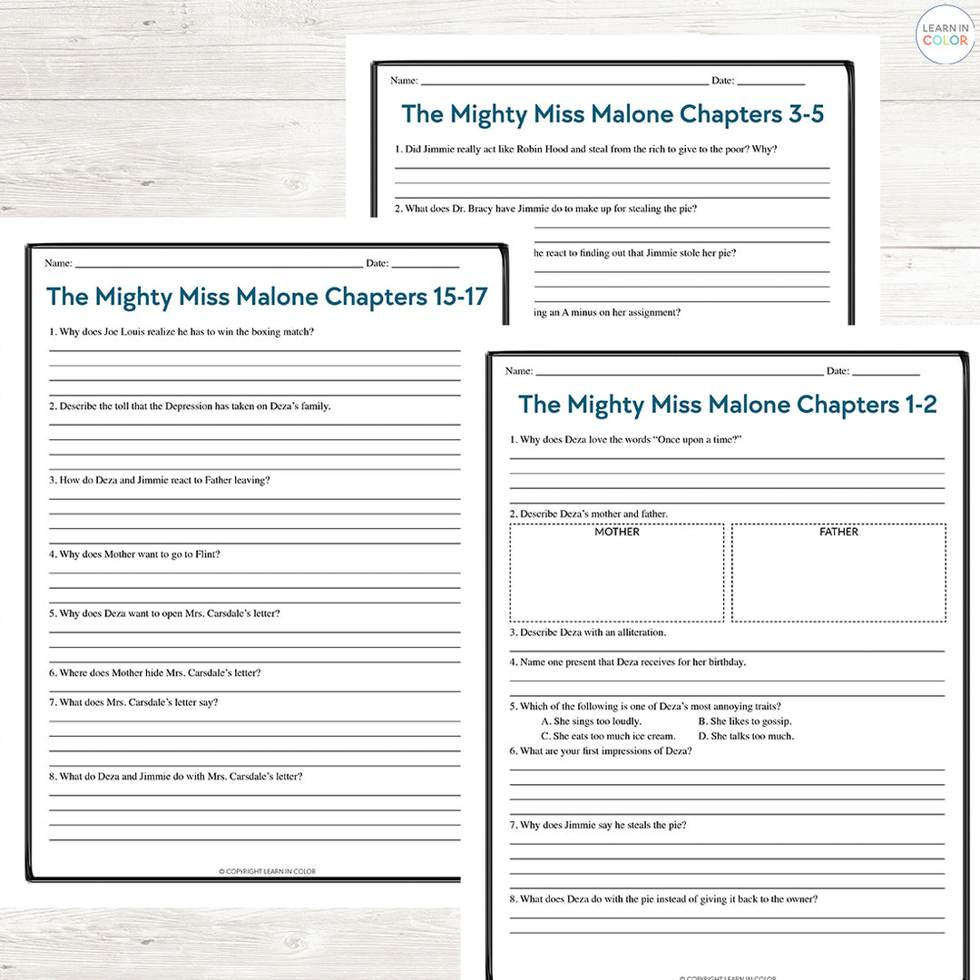 The Mighty Miss Malone Book Study Grades: 5-8 – Learn in Color