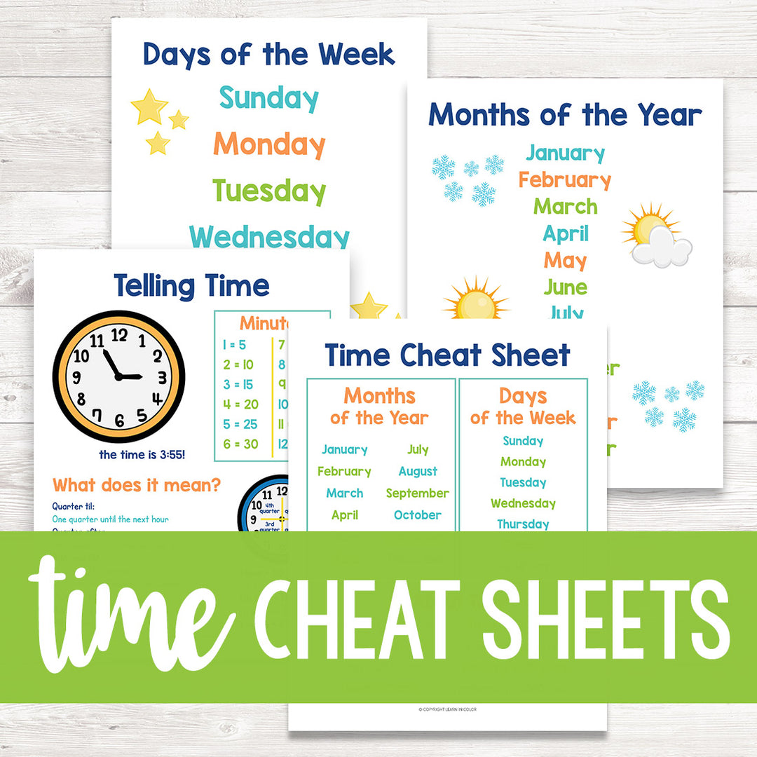 Time Cheat Sheets Grades: 2-4 – Learn in Color