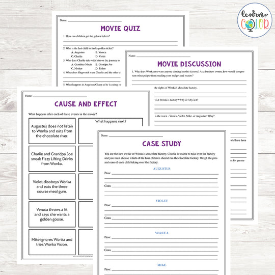 Willy Wonka and the Chocolate Factory Movie Study Grades: 5-7 – Learn ...